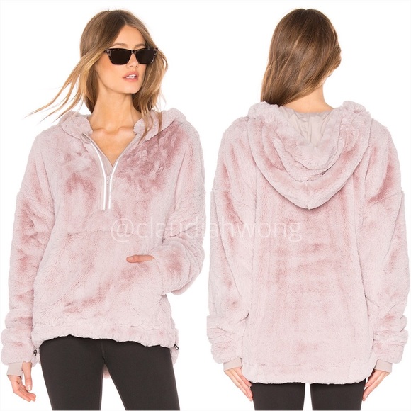 Free People | Tops | Free People Movement Soft Faux Fur Half Zip Hoodie In Taupe Pink | Poshmark